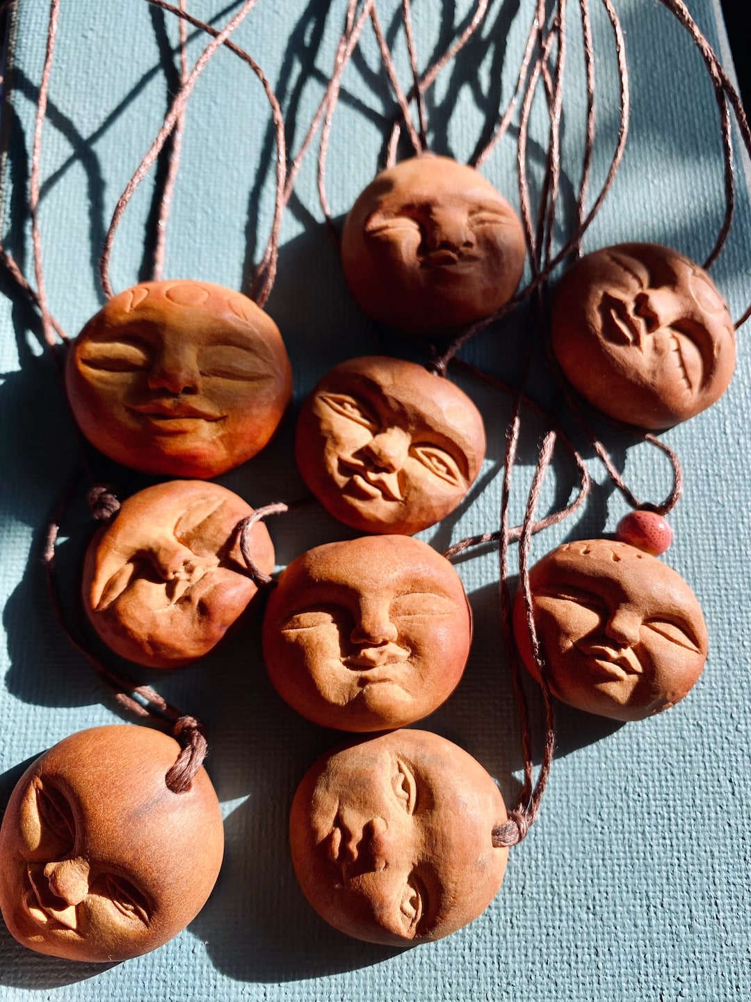 Hand Carved Avocado Stone Necklace. Moon Face. Natural Jewelry. Gift ...