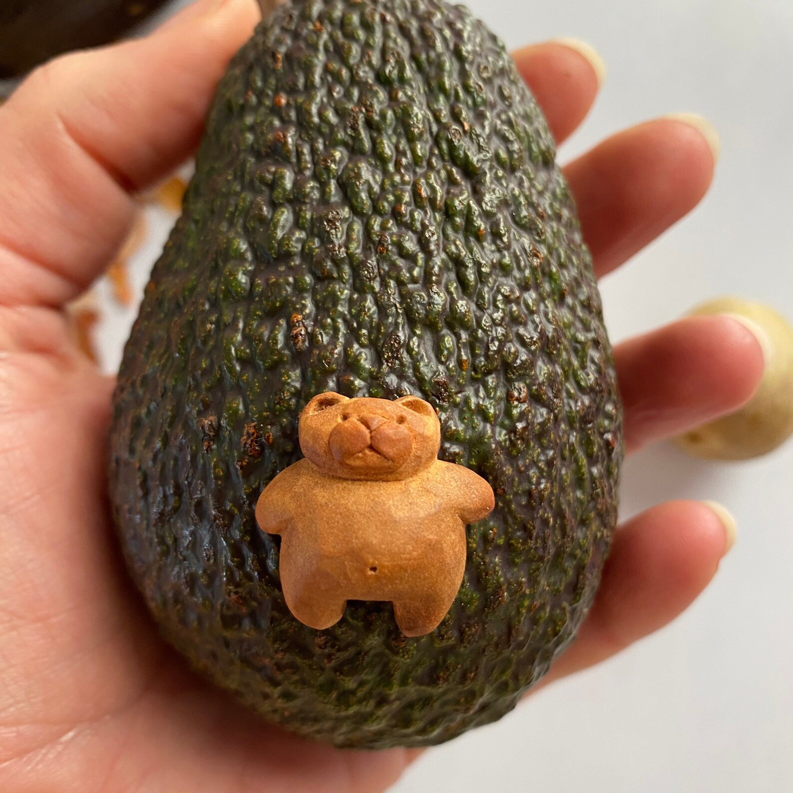 Hand Carved Avocado Pit Tiny Teddy Bear. Miniature Figurine. Totem ...