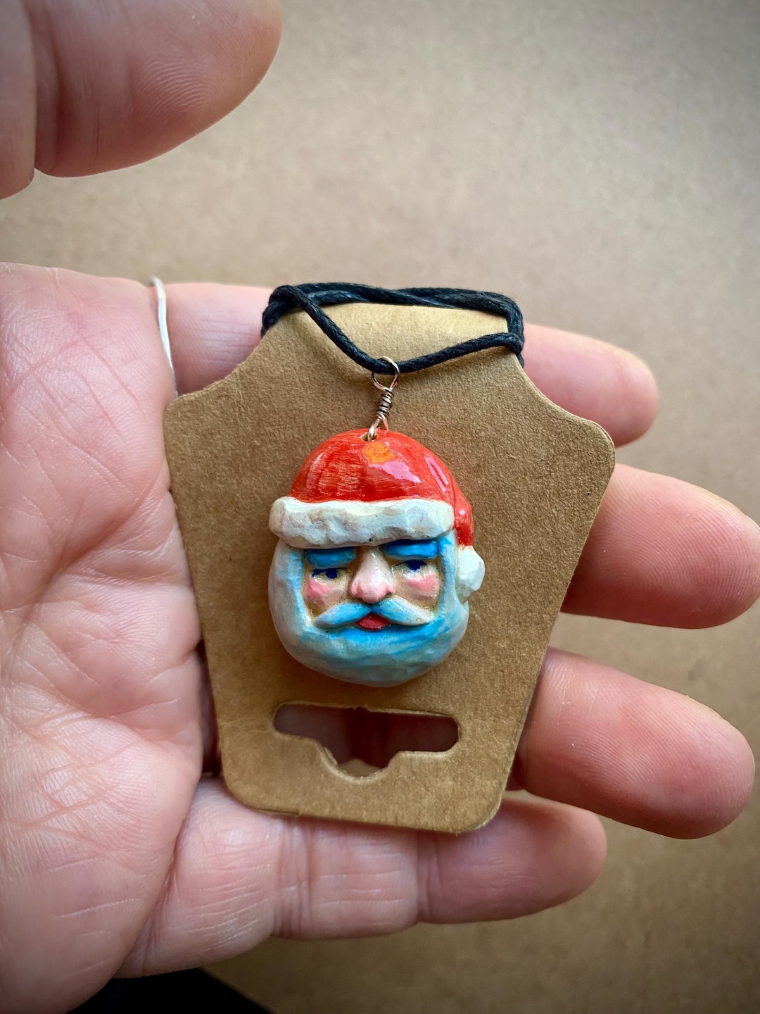 Santa Pendant Necklace | Carved Avocado Pit | Unique Quirky Necklace ...