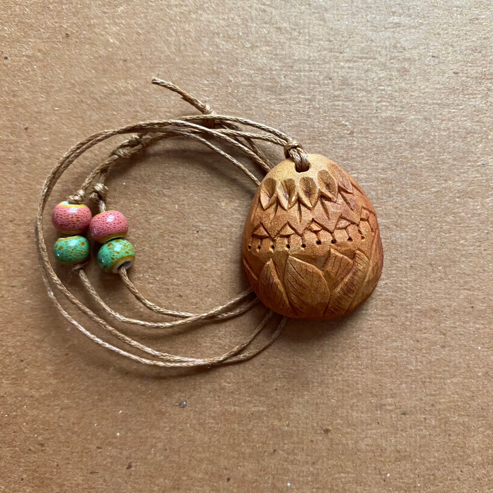 Hand Carved Avocado Stone Necklace, Natural Jewelry. Geometric Design ...