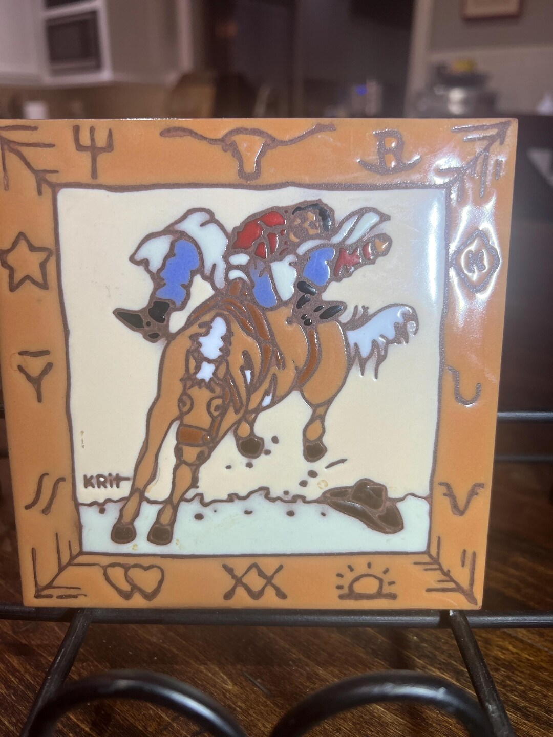 Vintage Tile American Cowboy on Bucking Horse by Earthtones 1995 - Etsy