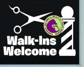 Walk Ins Welcome Barber Shop Window Door Wall Art Decal Vinyl Graphic ...