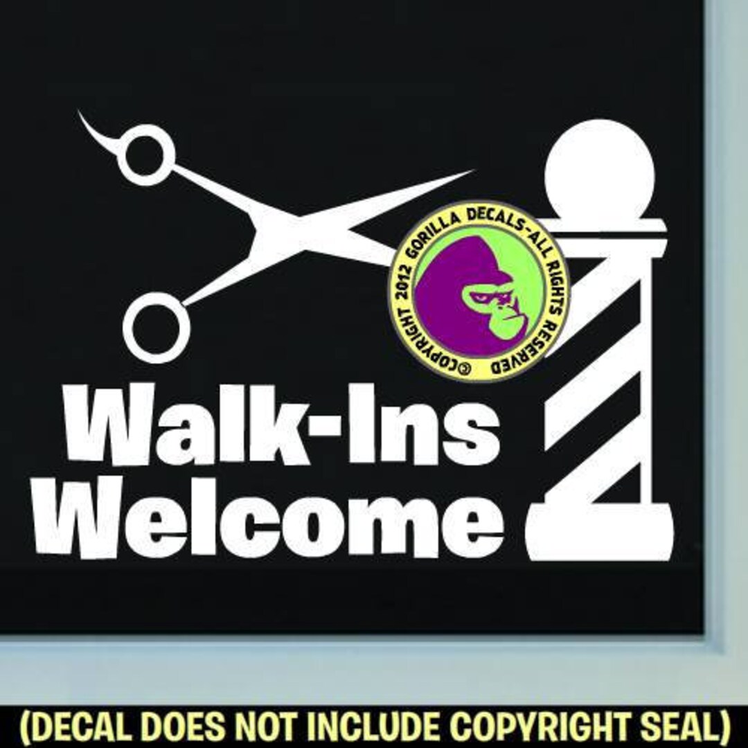 BARBER WALK-INS Welcome Shears Shop Salon Barbering Vinyl Decal Sticker ...