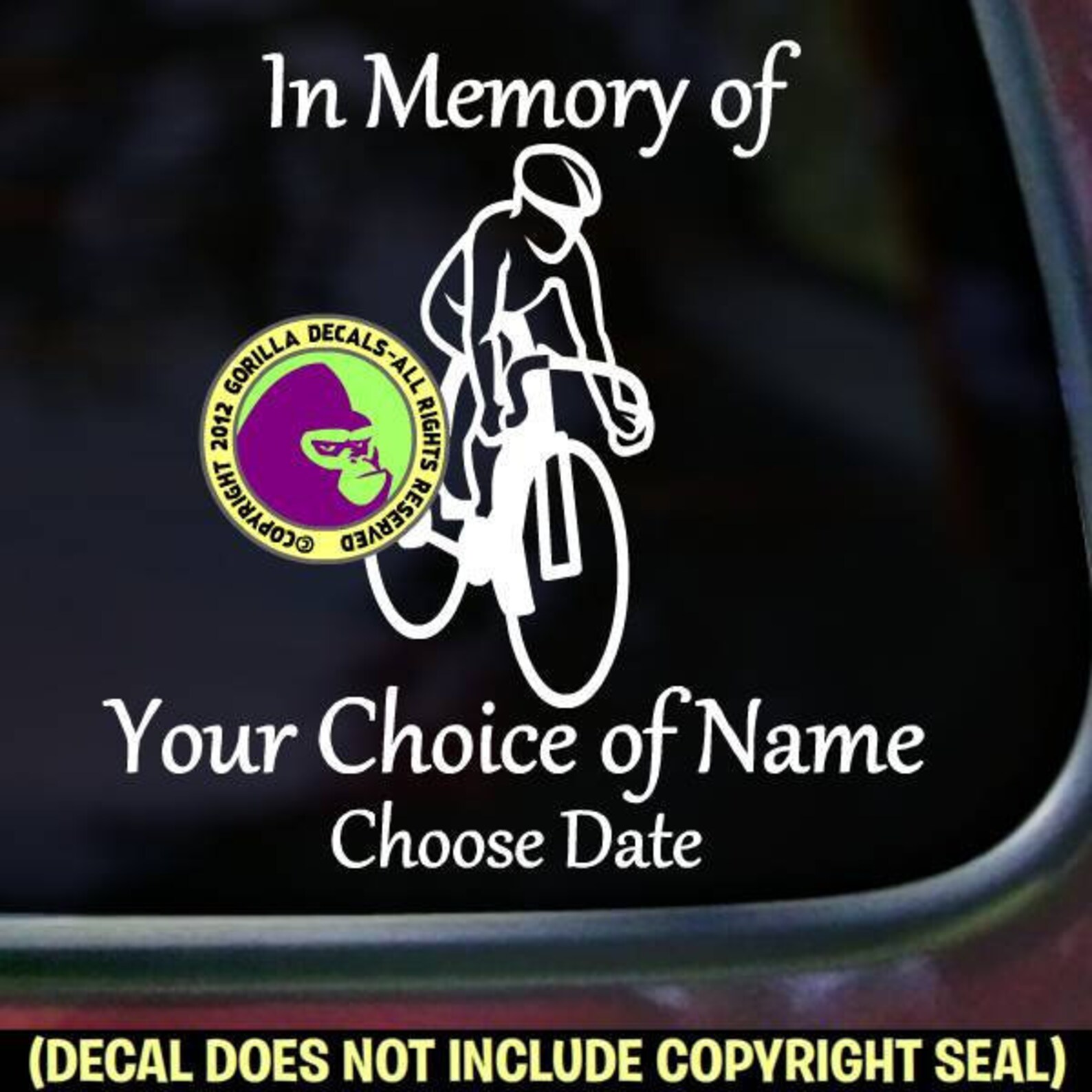 Memorial Cyclist Cycle ADD CUSTOM WORDS in Memory of Road Bike Vinyl ...