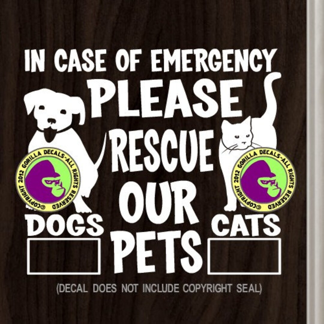 RESCUE OUR PETS Emergency Dog Cat Front Door Window Sign Vinyl Decal ...