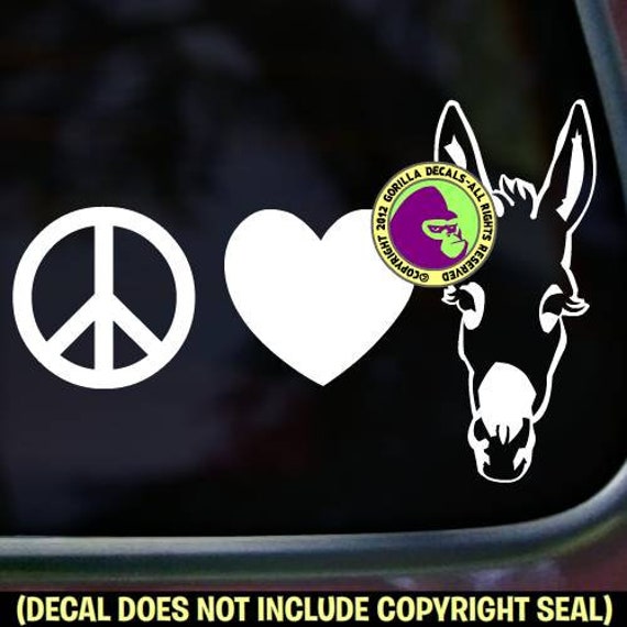 PEACE LOVE DONKEY Burro Vinyl Decal Sticker - Etsy