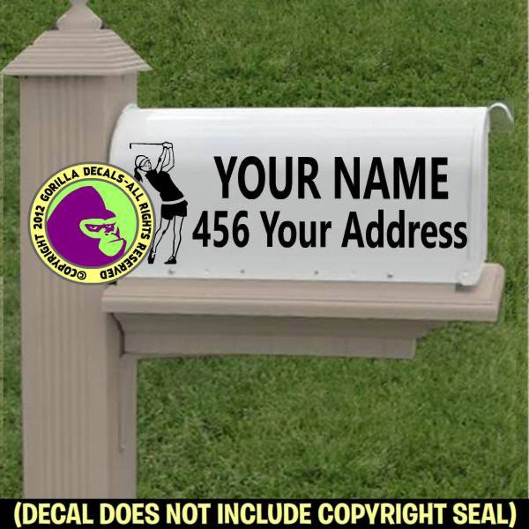 Golfer Female MAILBOX Set of 2 - Add Your CUSTOM ADDRESS - Vinyl Decal ...