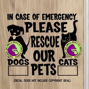 RESCUE OUR PETS Emergency Dog Cat Front Door Window Sign Vinyl Decal ...