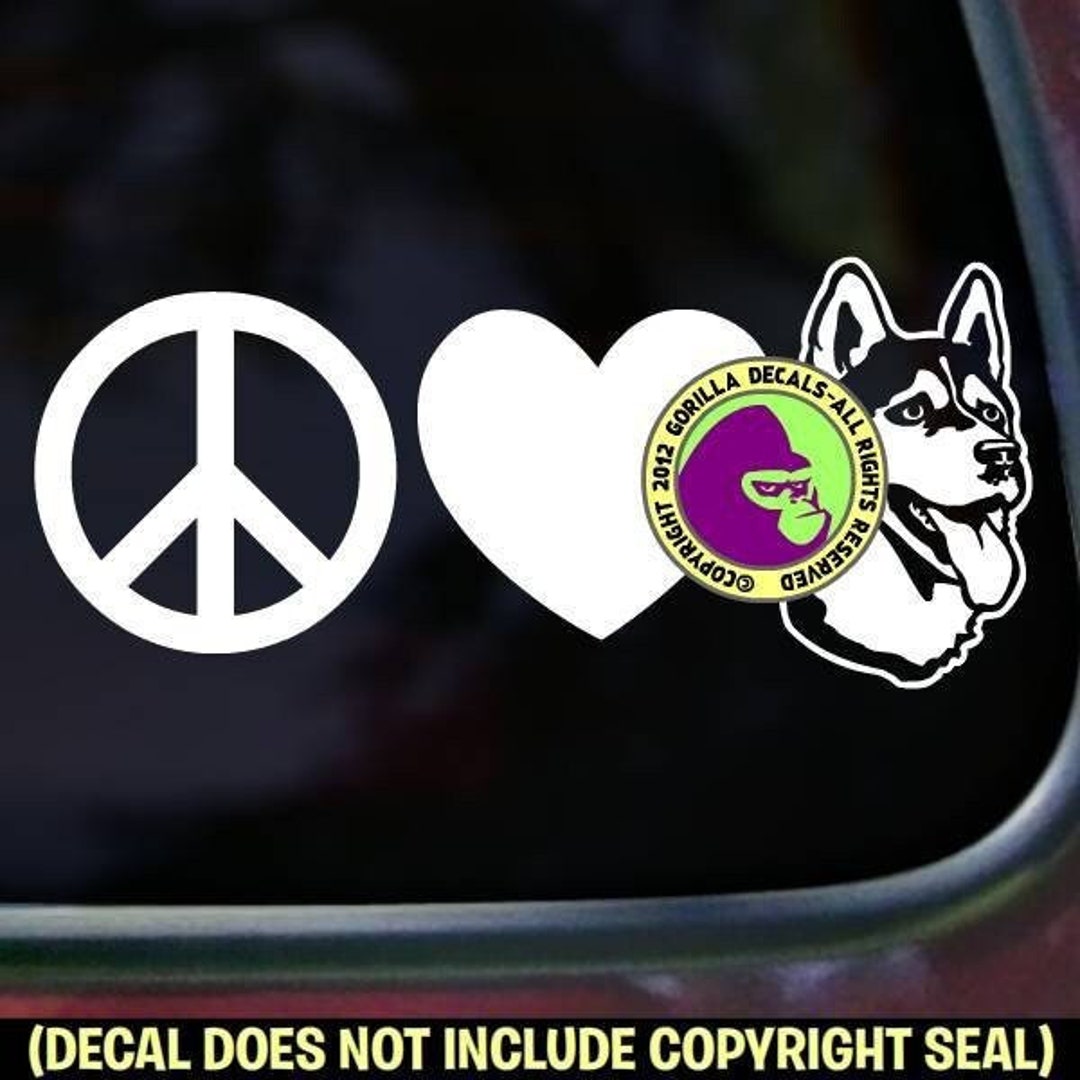 PEACE LOVE HUSKY Siberian Dog Breed Car Window Sign Vinyl Decal Sticker ...