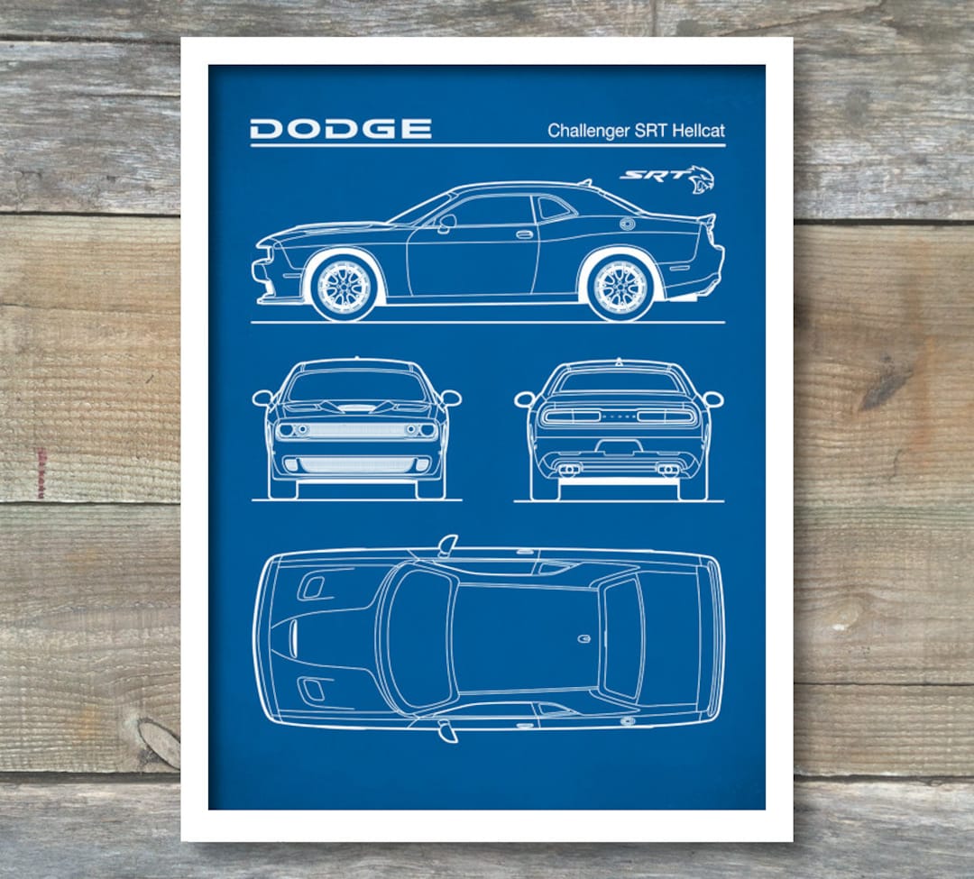 Dodge Challenger Hellcat Blueprint Arte automático Impresión - Etsy España
