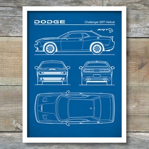 Dodge Challenger Hellcat Blueprint Arte automático Impresión - Etsy España