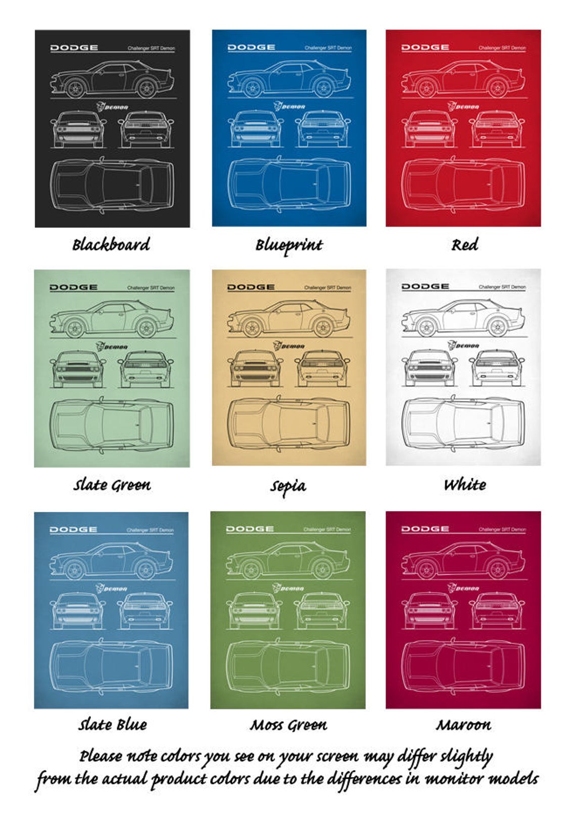 Dodge Challenger Demon Blueprint Auto Art Patent Print - Etsy Hong Kong