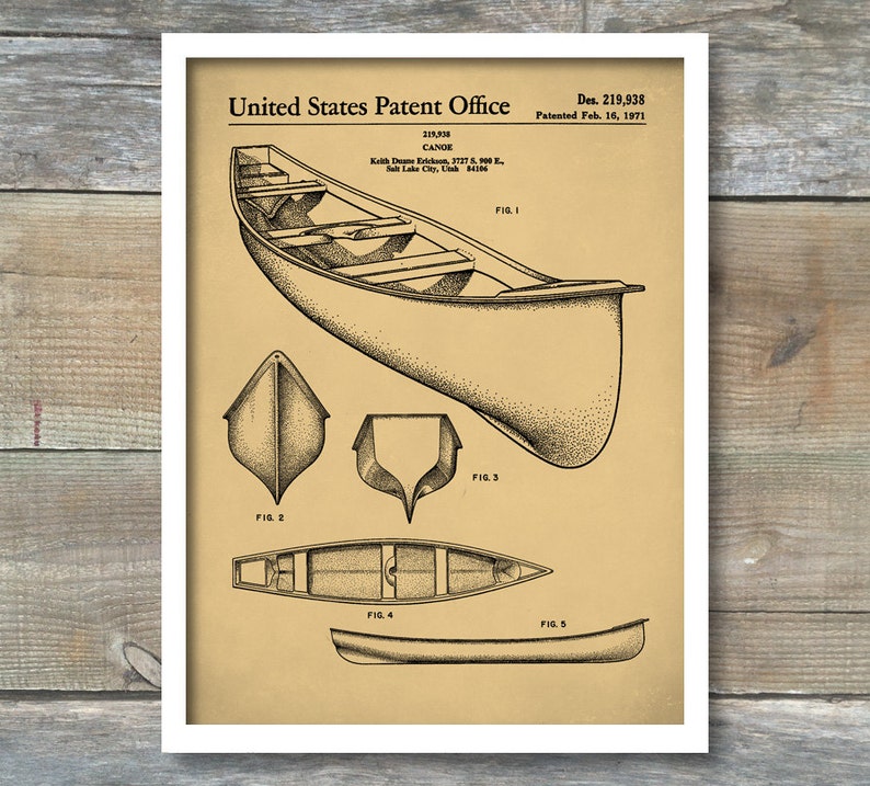Canoe Poster Canoe Patent Print 1971 Canoe Design Kayaking | Etsy