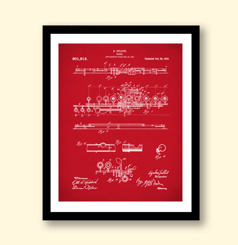 Flute 1908 Patent Poster Music Room Decor Flute Art - Etsy