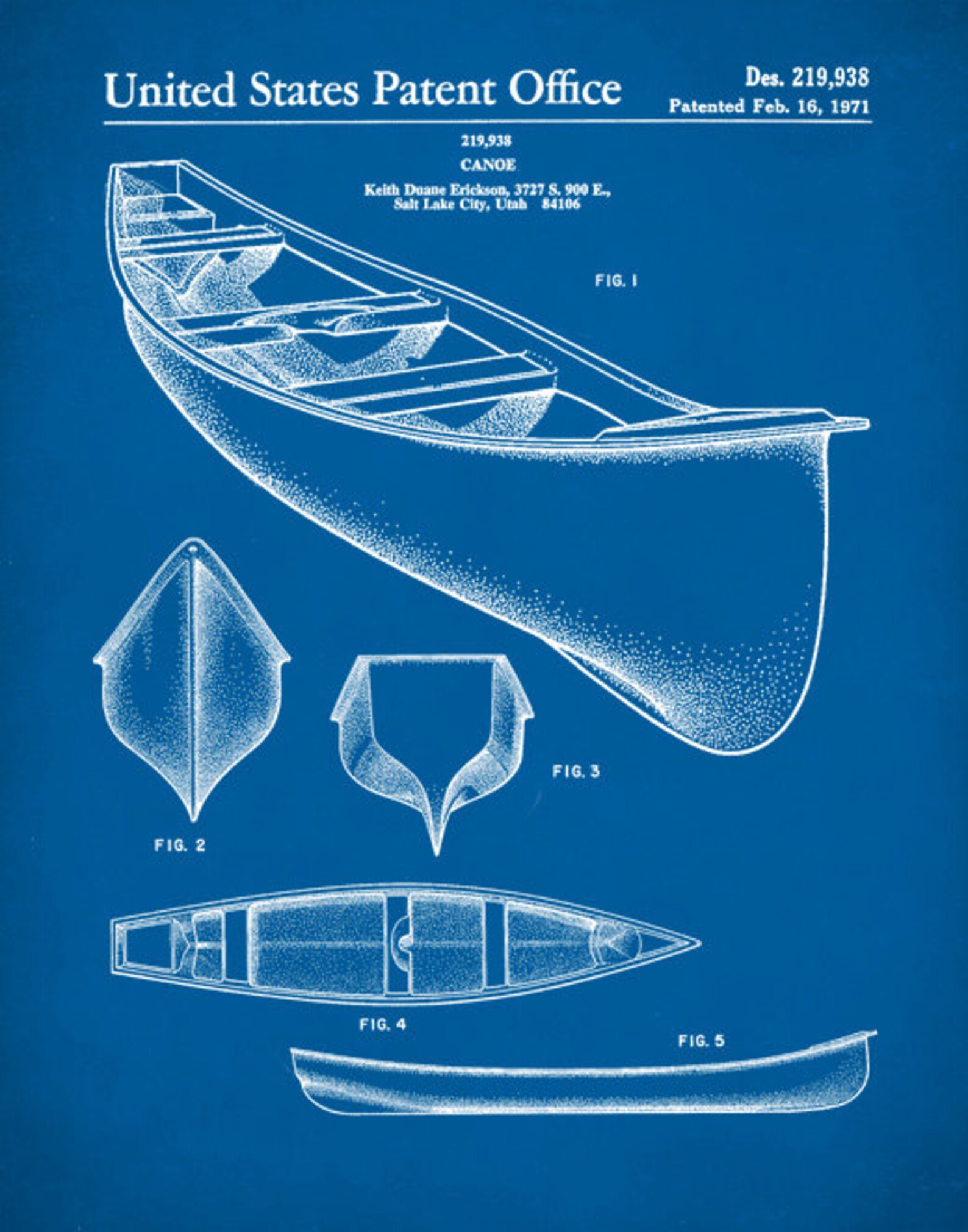 Canoe Poster Canoe Patent Print 1971 Canoe Design Kayaking | Etsy