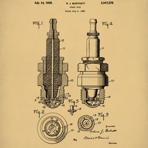 Spark Plug Art Car Patent Prints Digital Blueprint Art - Etsy