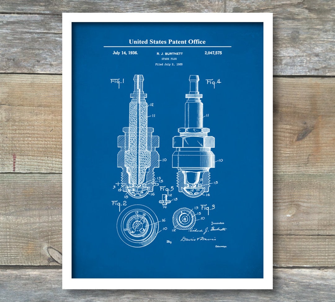 Spark Plug Art Car Patent Prints Digital Blueprint Art - Etsy