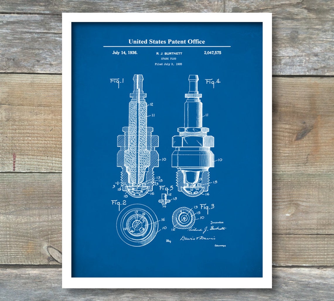 Spark Plug Art Car Patent Prints Digital Blueprint Art | Etsy