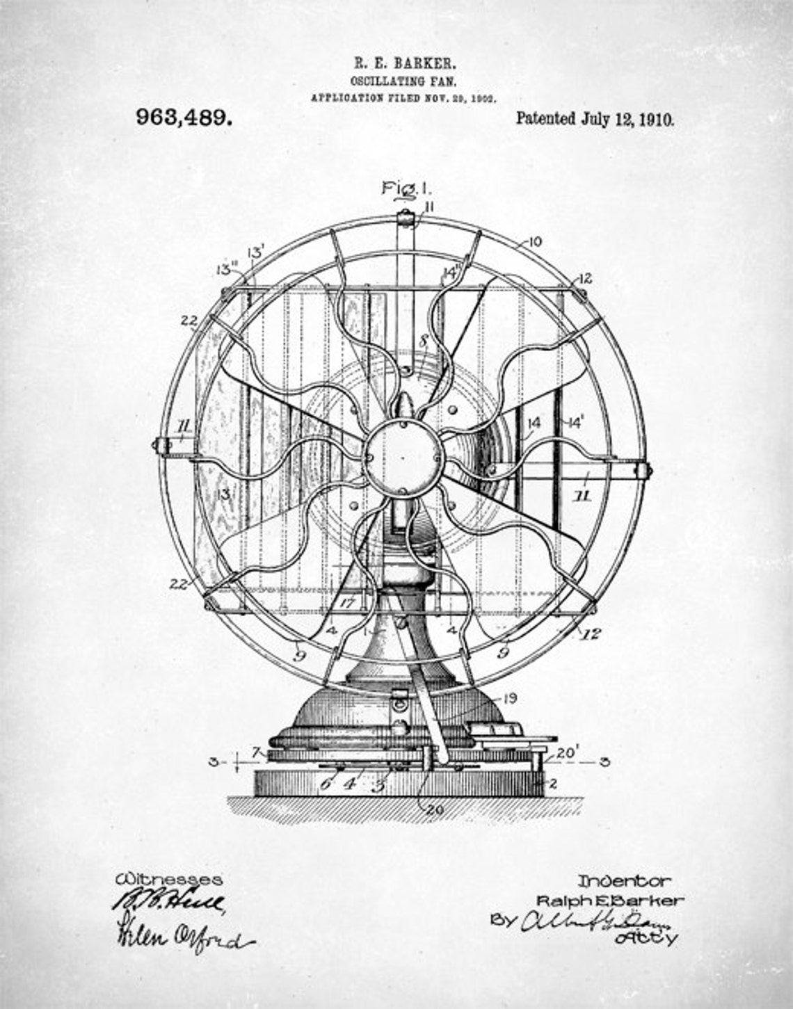 Electric Fan Patent Oscillating Fan Poster Electric Fan | Etsy