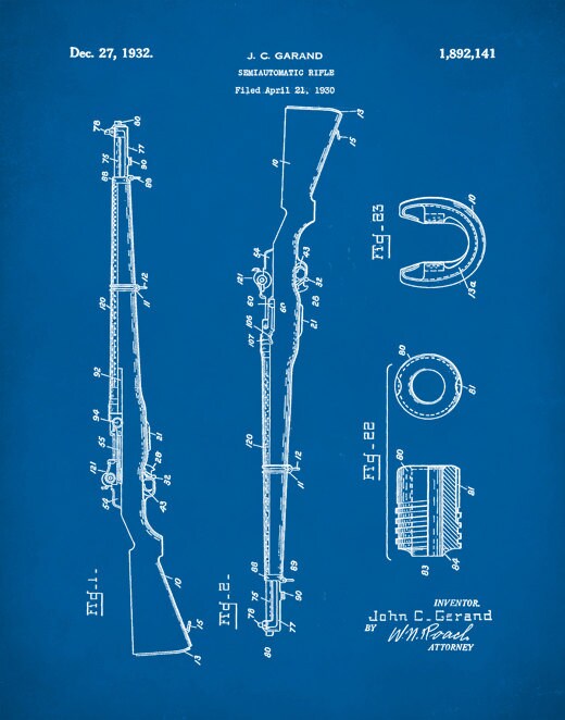 M-1 Rifle Patent Print Rifle Patent Poster Gun Lovers Man | Etsy