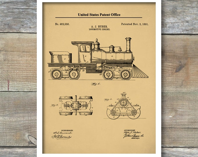 Locomotive Patent Prints, Railroad Patent Prints, Vintage Trains, Train ...