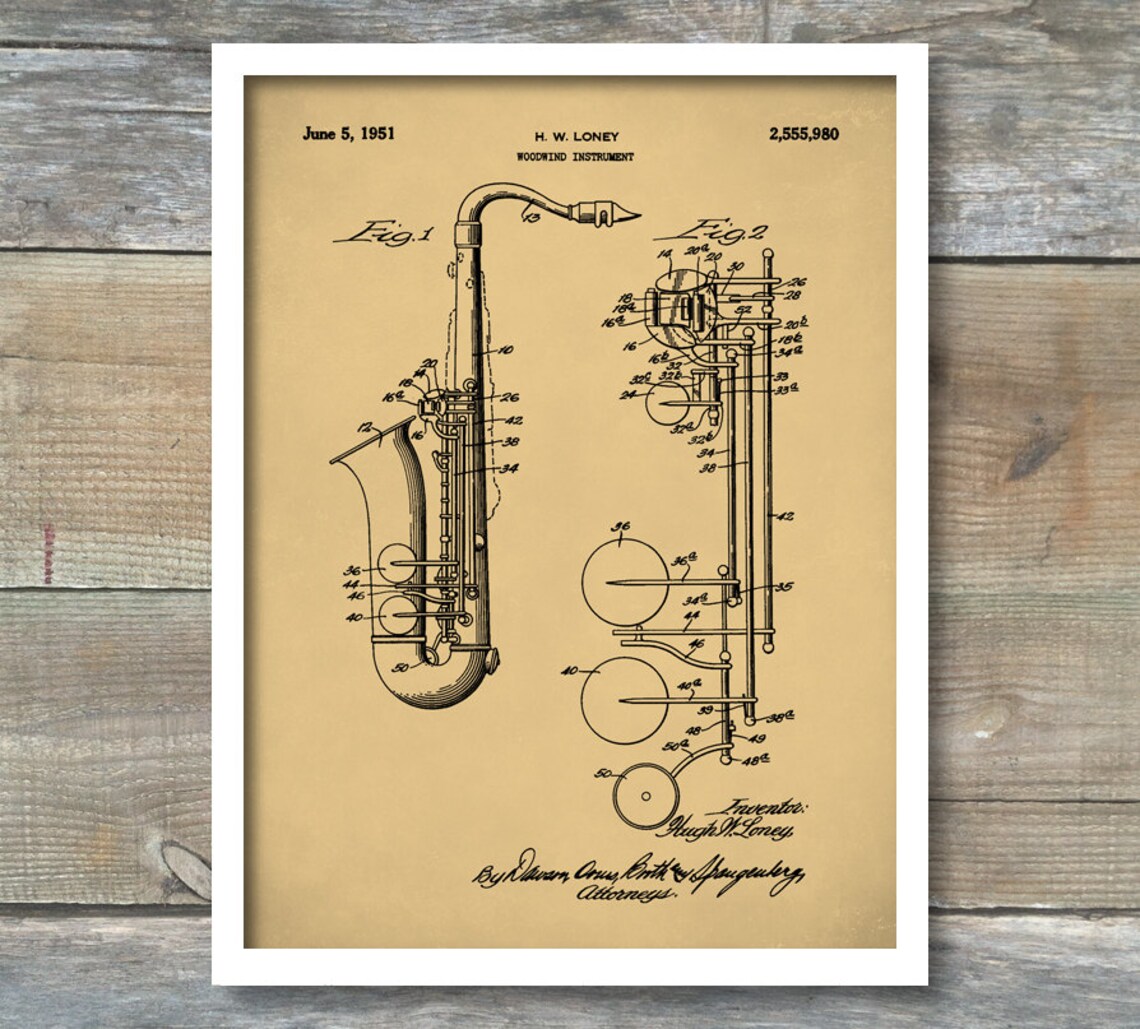 Saxophone Patent Saxophone Print Saxophone Poster Patent | Etsy