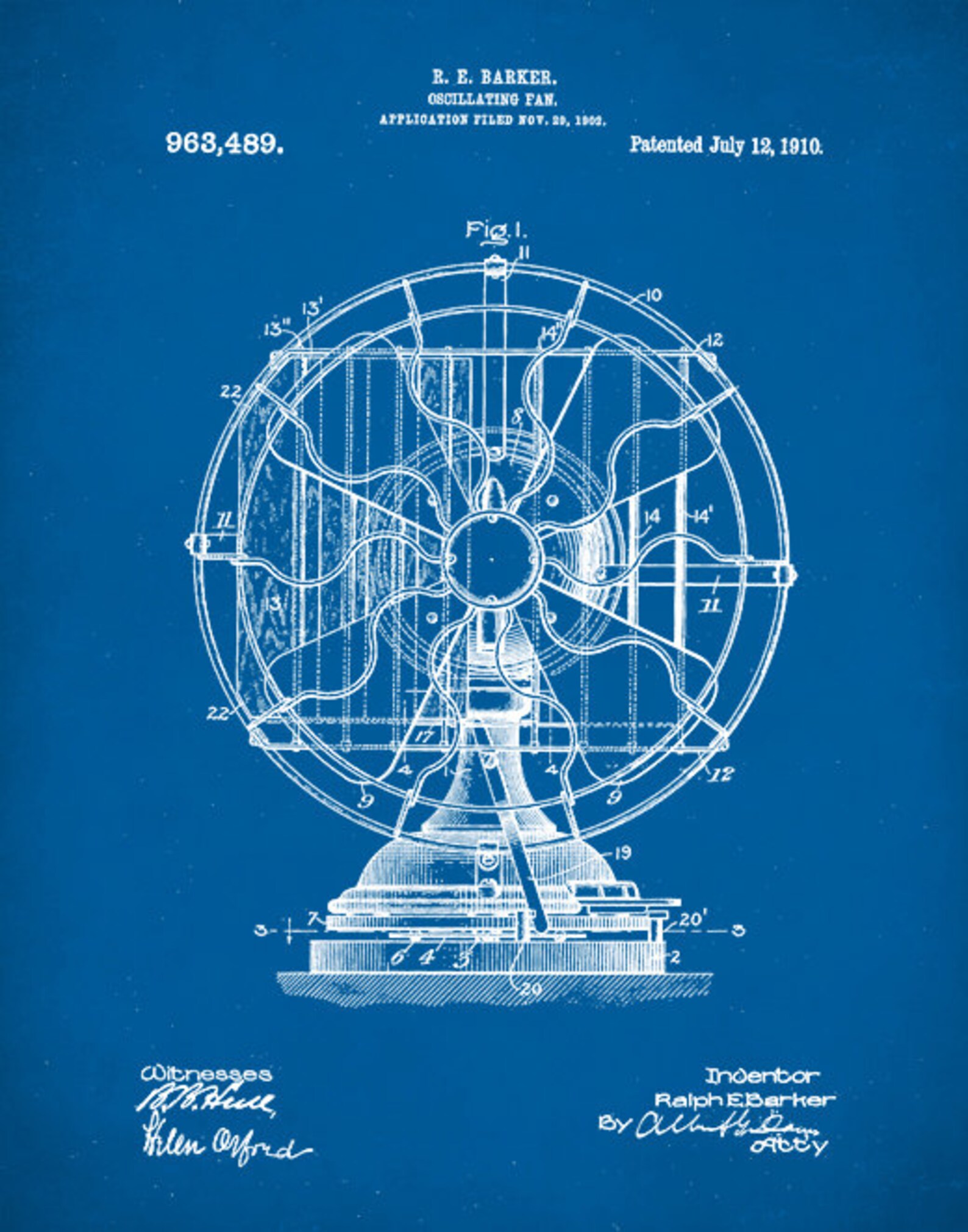 Electric Fan Patent Oscillating Fan Poster Electric Fan | Etsy
