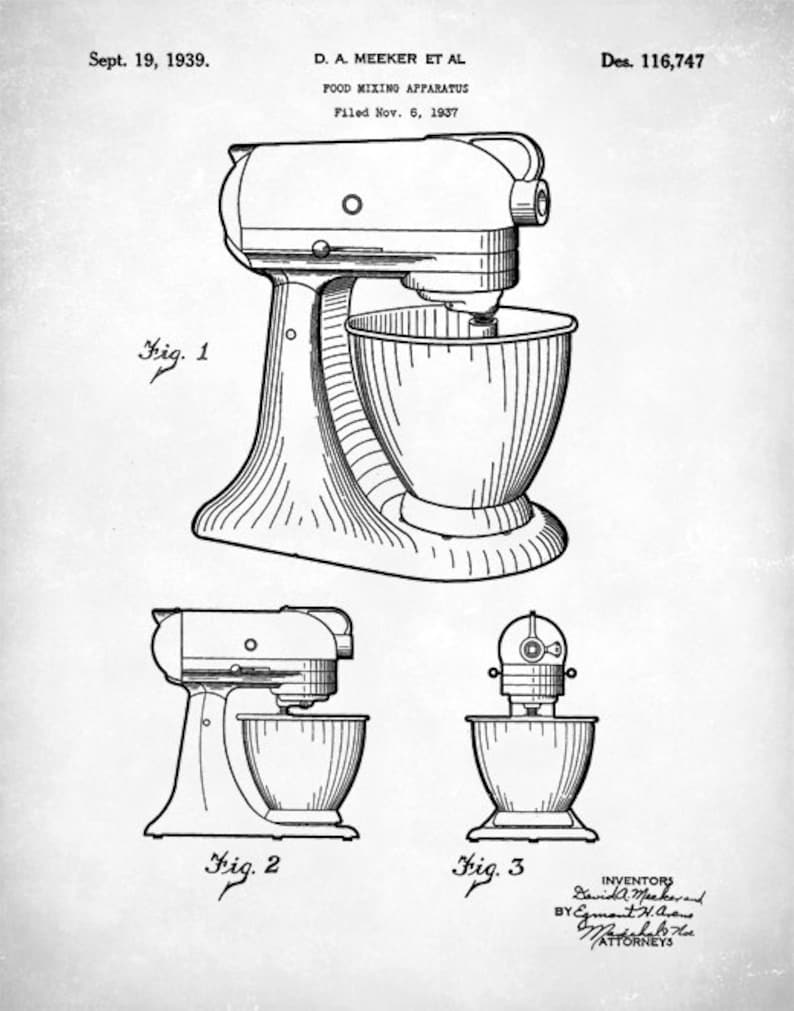 Patent Print Kitchenaid Kitchen Mixer Patent Poster Kitchen - Etsy