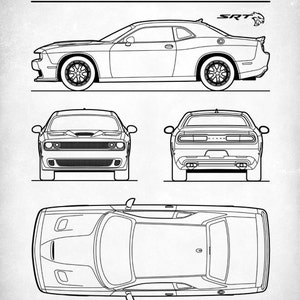 Dodge Challenger Hellcat Blueprint Arte automático Impresión - Etsy España