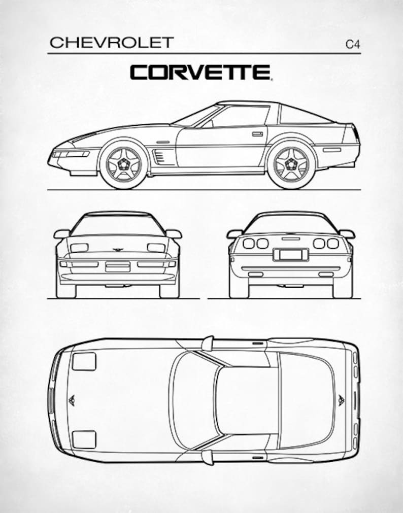 Chevrolet Corvette C4 Blueprint Patent Print Corvette | Etsy