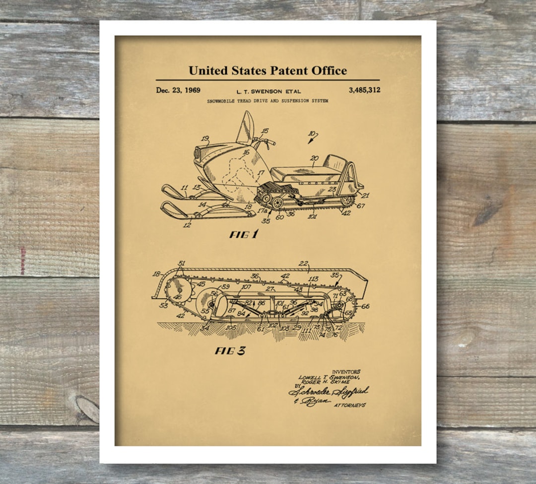 Patent Print Snowmobile Patent 1969 Wall Decor Ski Lodge - Etsy