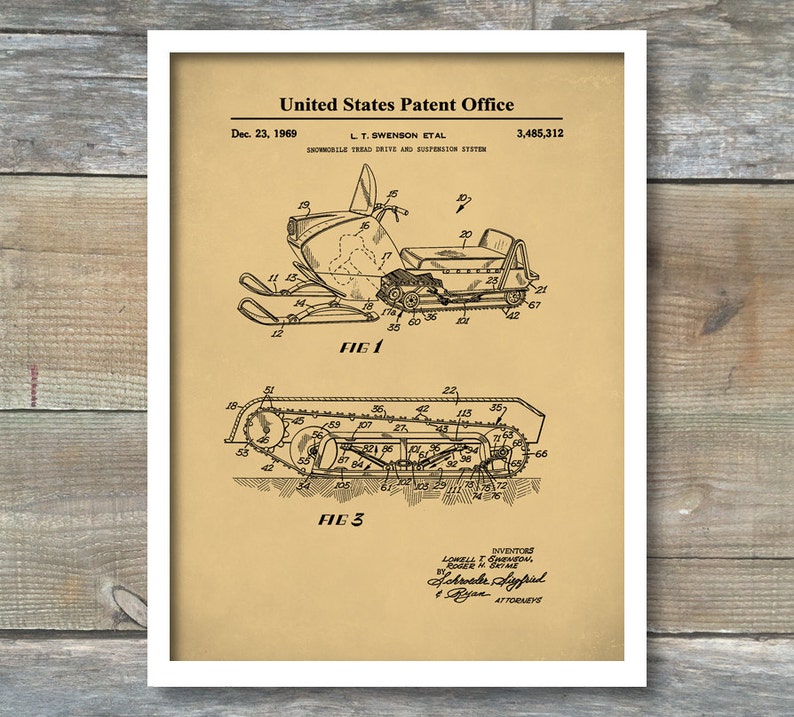 Patent Print Snowmobile Patent 1969 Wall Decor Ski Lodge | Etsy