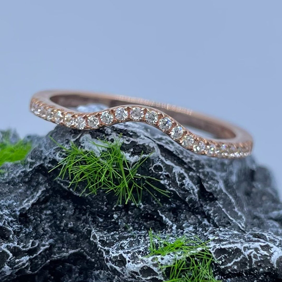 14K Gold U Shape Curvy Diamonds Wedding Band Womens Simple Wedding Band ...