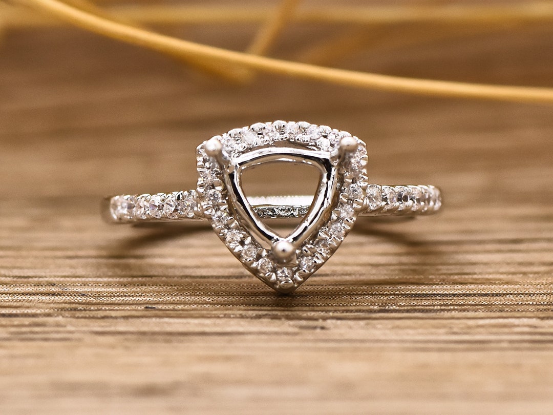 Triangle Halo Engagement Ring Wedding Ring With Halo Diamond Semi Mount ...