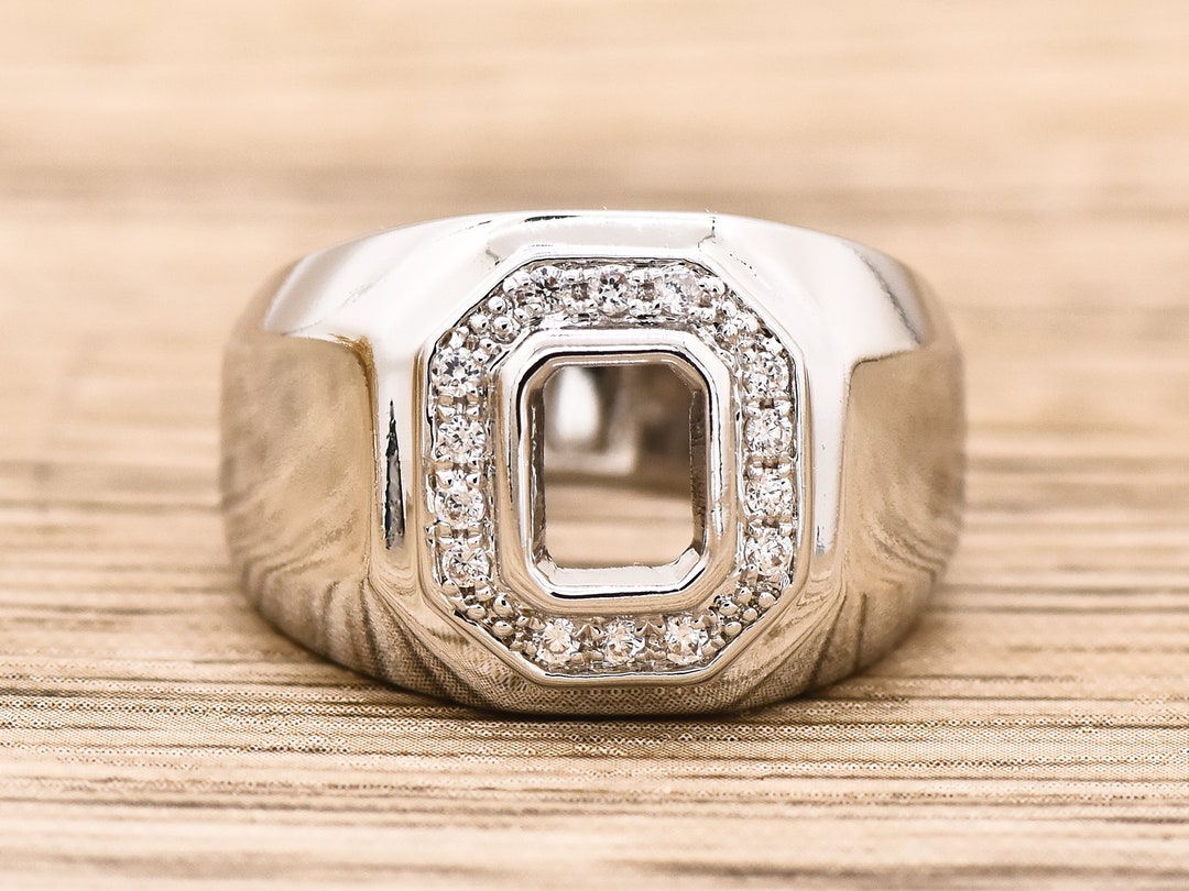 Mens Ring Setting 14K Gold Emerald Cut Ring Setting Semi Mount Diamond ...