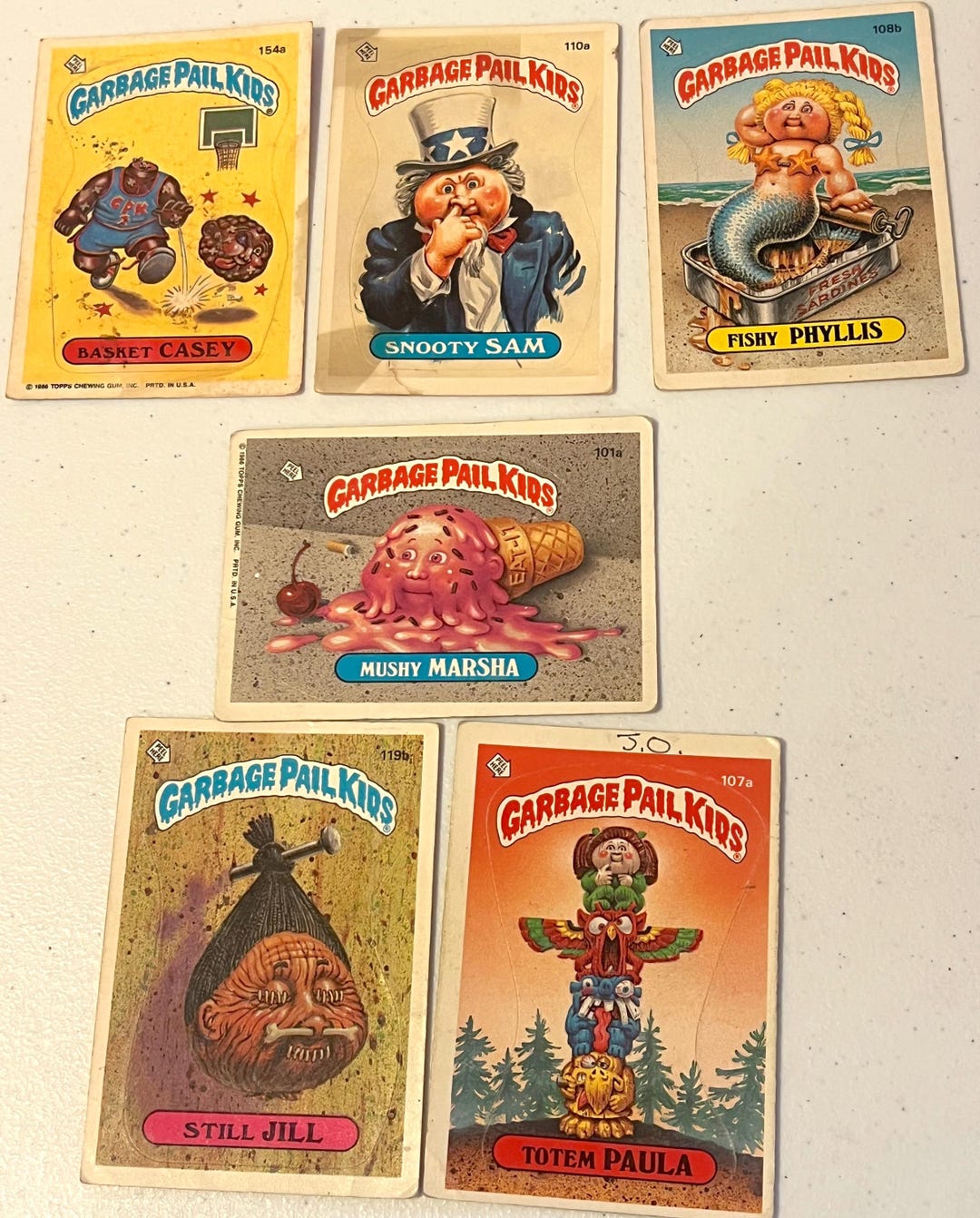 Vintage 1986 1987 80's Garbage Pail Kids Trading Cards - Set of 6 SEE ...