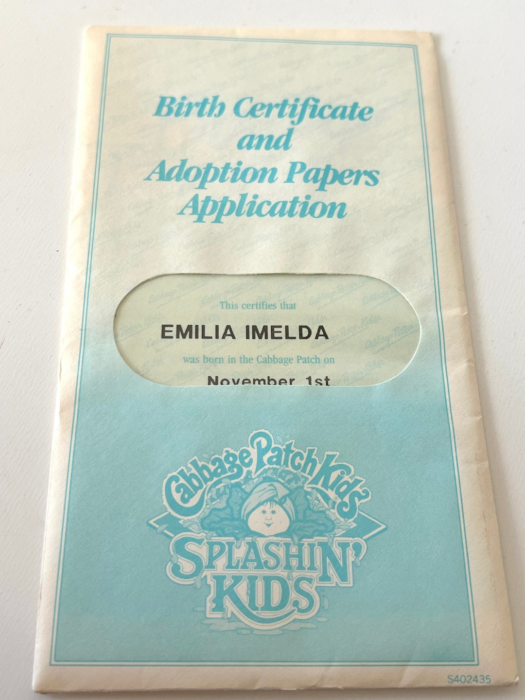 Vintage 1987 80's Cabbage Patch Kids Splashin' Kids Birth Certificate ...