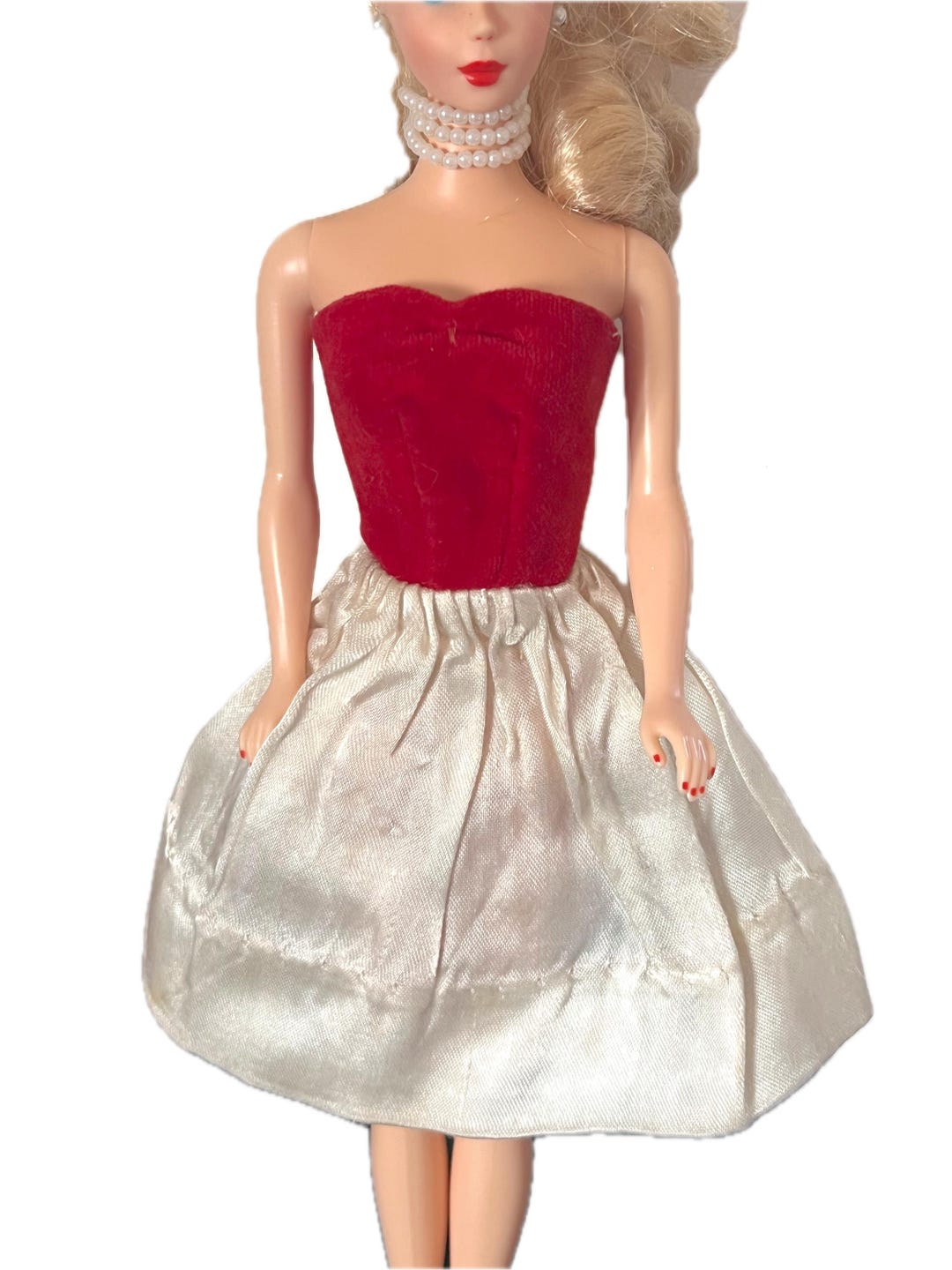 Vintage 1960s Fab-lu Babs Clone Barbie Dress Red Velvet White Satin ...