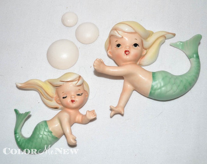 Vintage Lefton Mermaids Wall Plaques - 1950s - Etsy