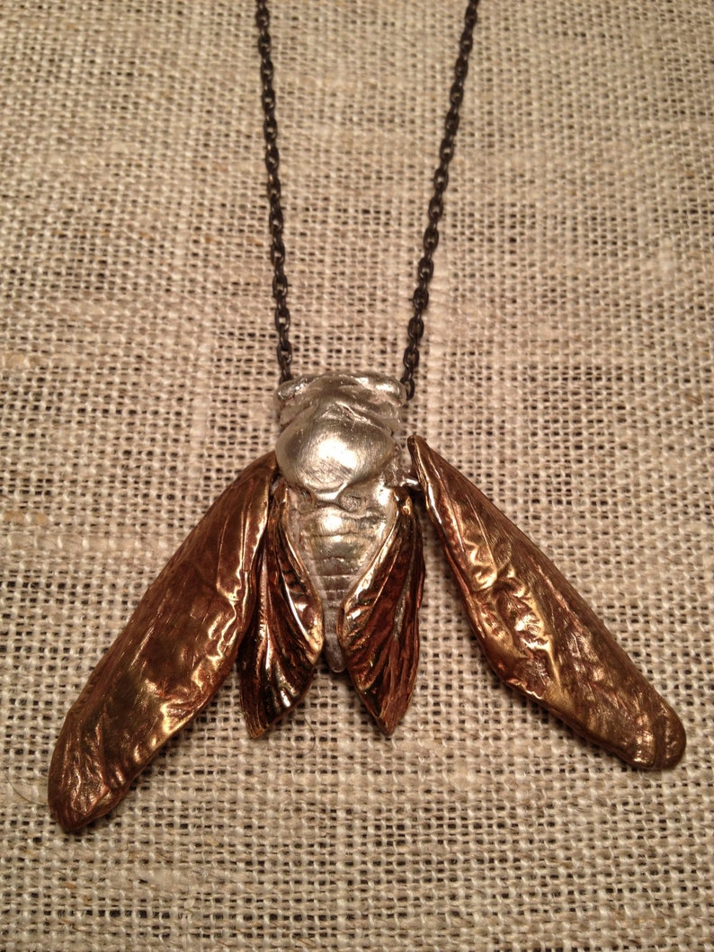 Cicada Necklace Bronze & Sterling Silver, Nature Inspired Mixed Metals ...