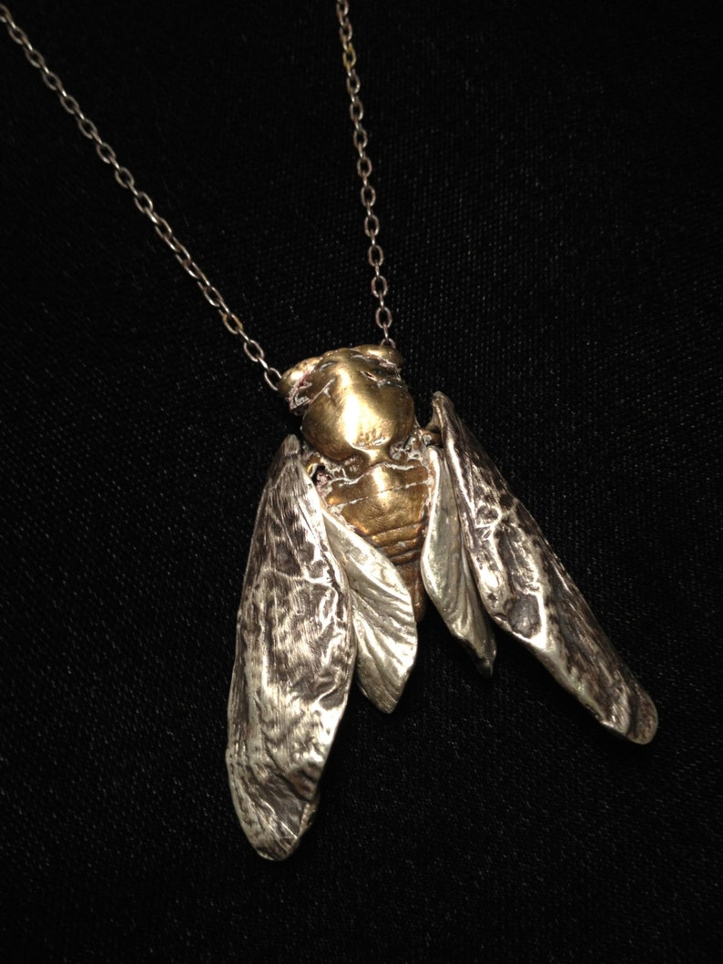 Cicada Necklace Bronze & Sterling Silver, Nature Inspired Mixed Metals ...