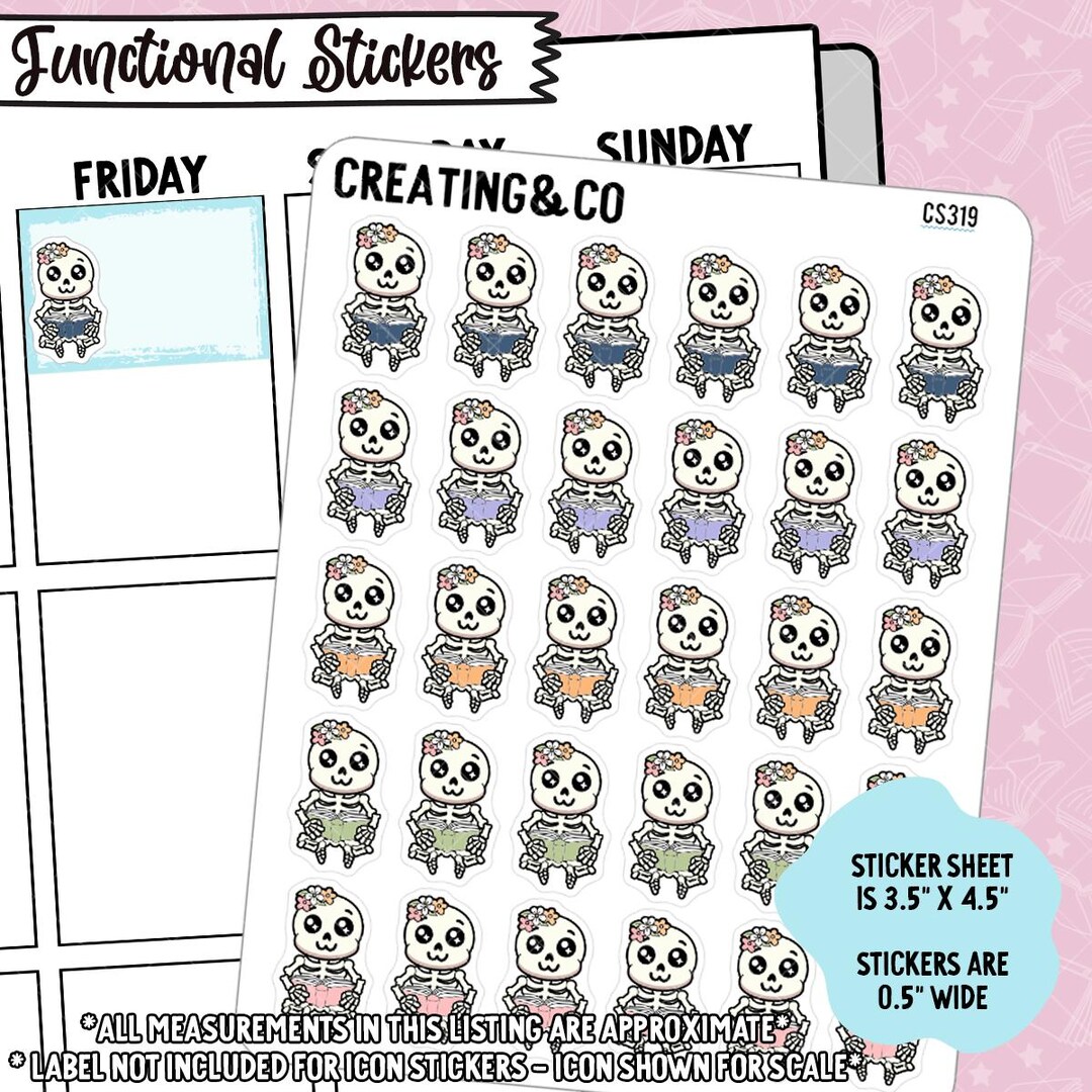 Reading Bonnie Bones Character Functional Planner Stickers - CS319 - Etsy