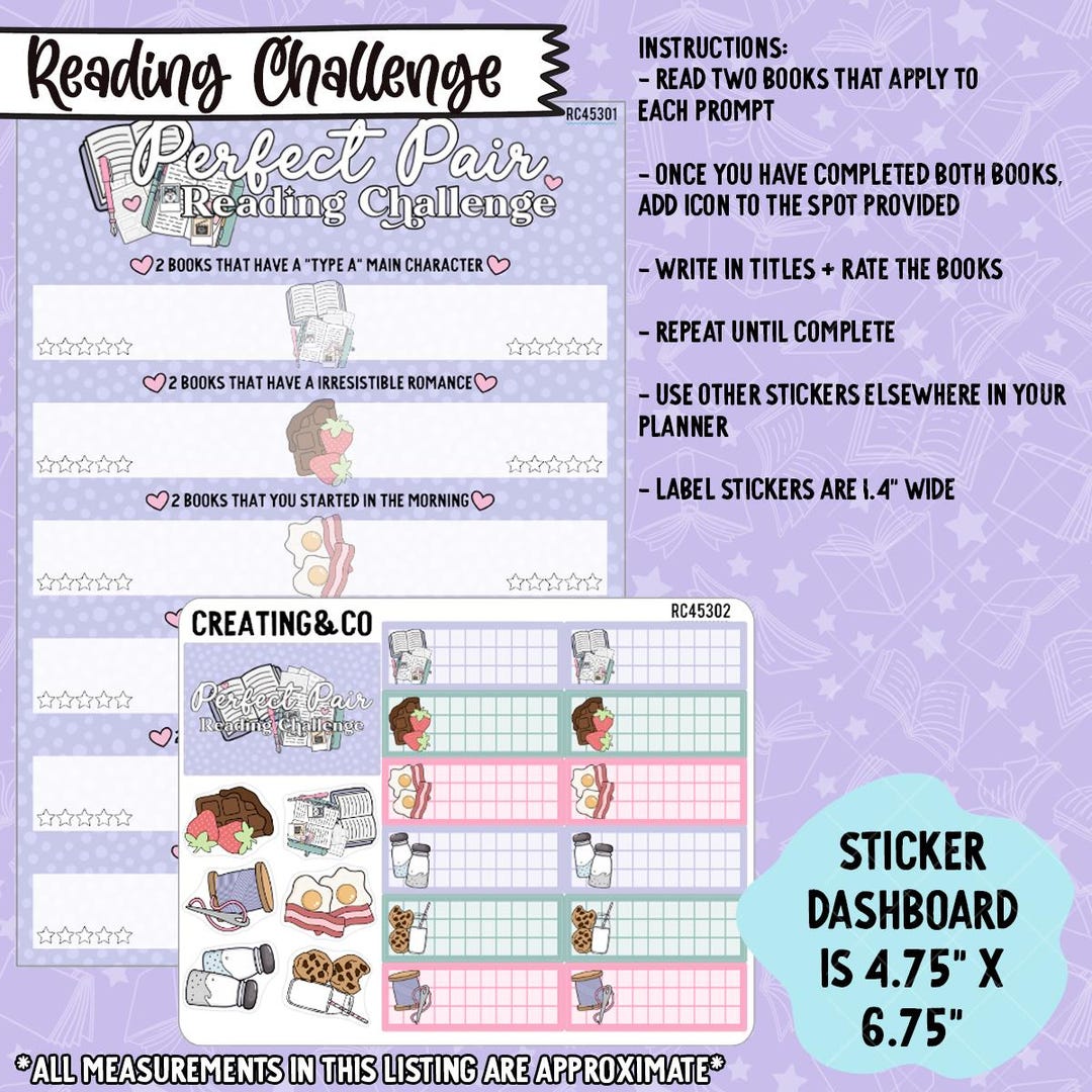Reading Challenge Sticker Dashboard Set (4.75x6.75) Planner Stickers - Etsy