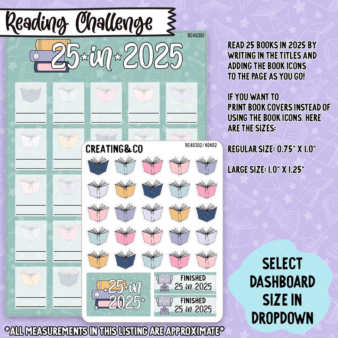 25 Books in 2025 Reading Challenge Sticker Tracker - RC403/404 - Etsy