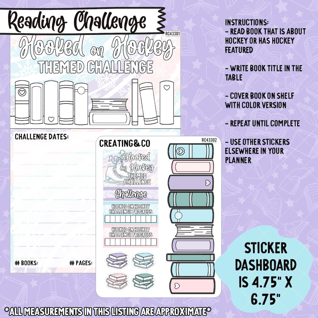 Hooked on Hockey Theme Reading Challenge 5x7 Dashboard and Sticker ...