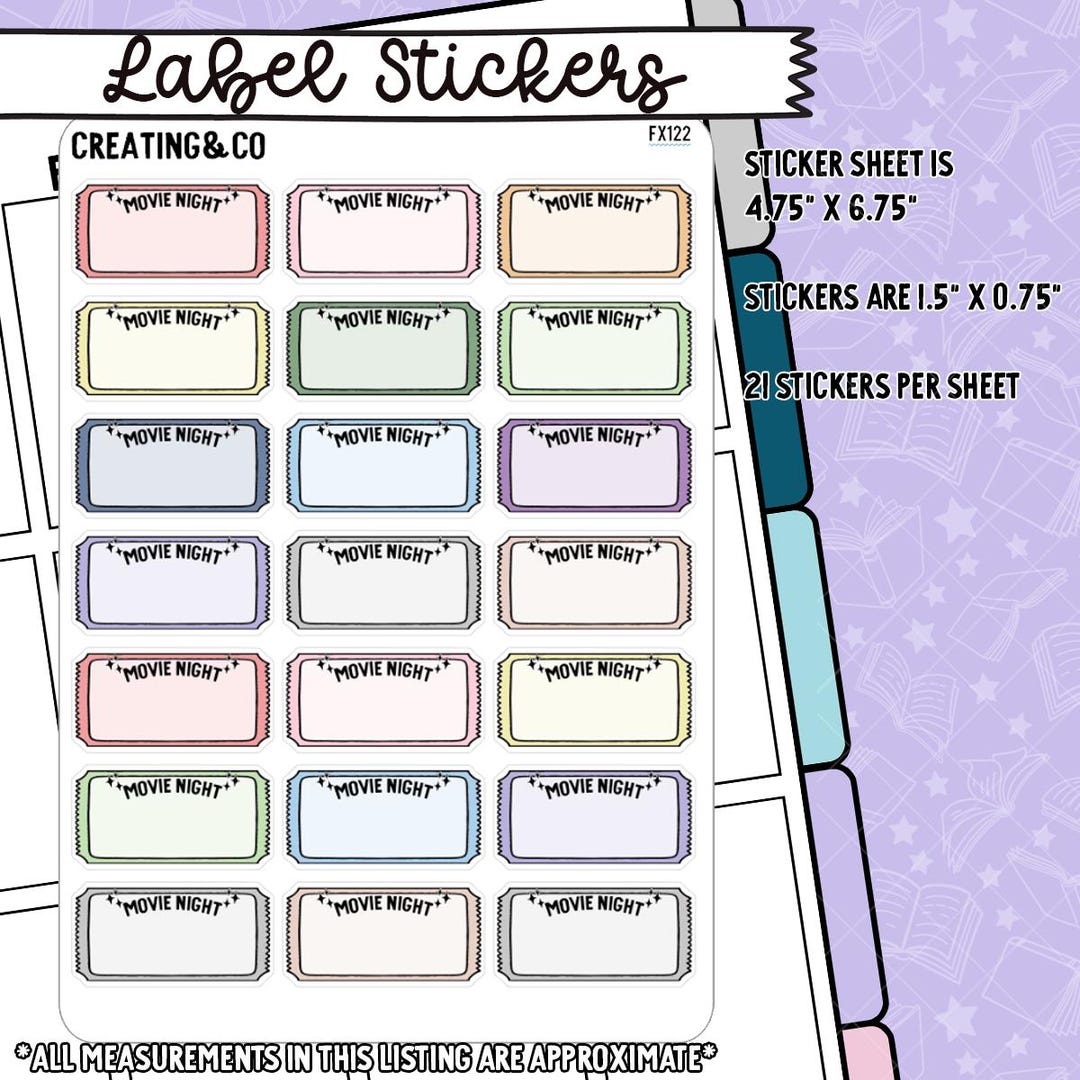 Movie Ticket Label Functional Sticker Sheet, Movie Night Label - FX122 ...