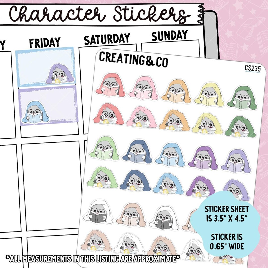 Late Night Reading Booksy Character Functional Planner Stickers - CS235 ...