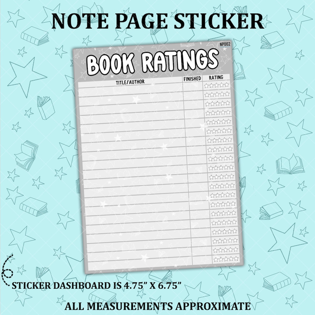 Book Ratings Notes Page Sticker Dashboard - NP002 - Etsy