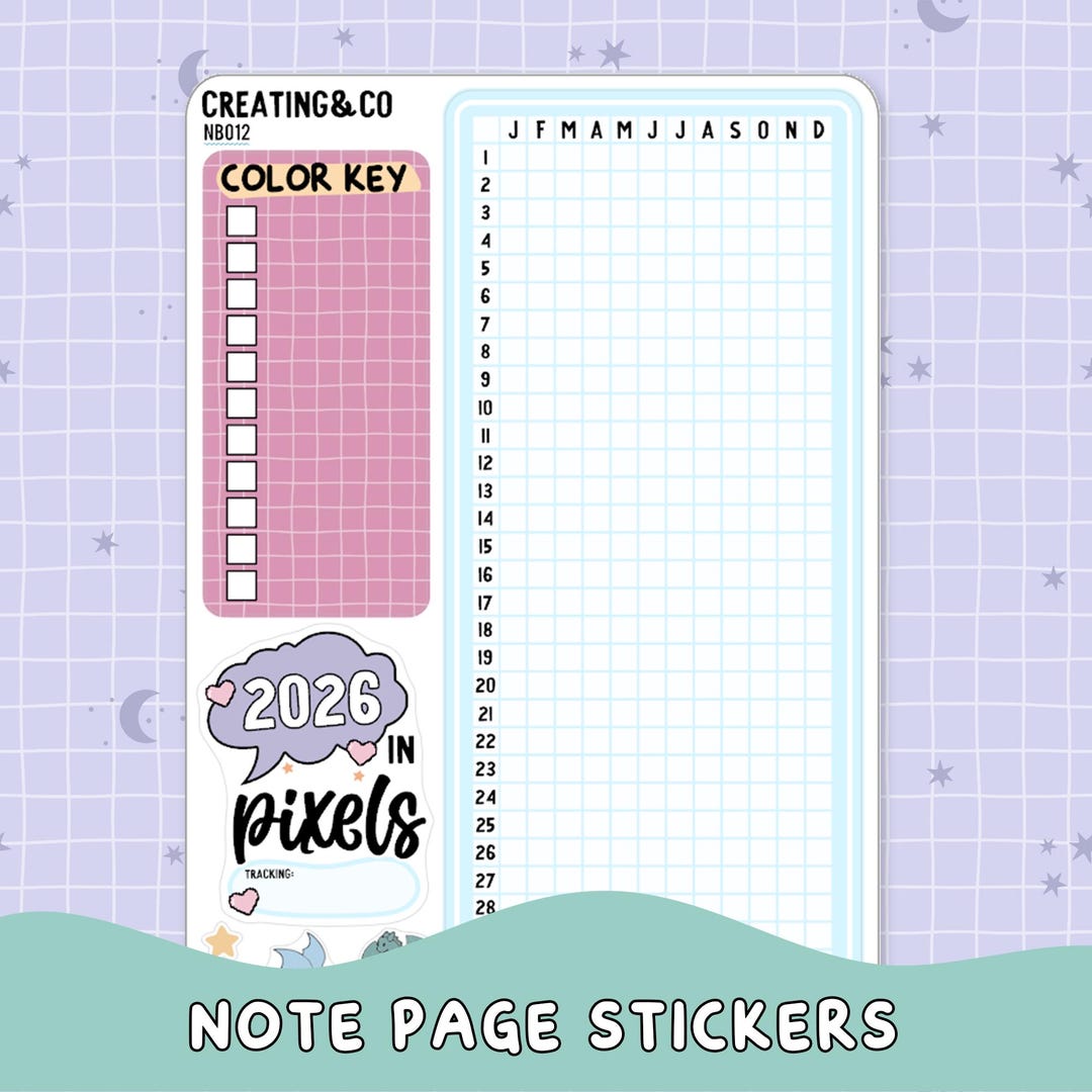 2026 in Pixels Note Page Planner & Journal Sticker Sheet Set - NB012 - Etsy