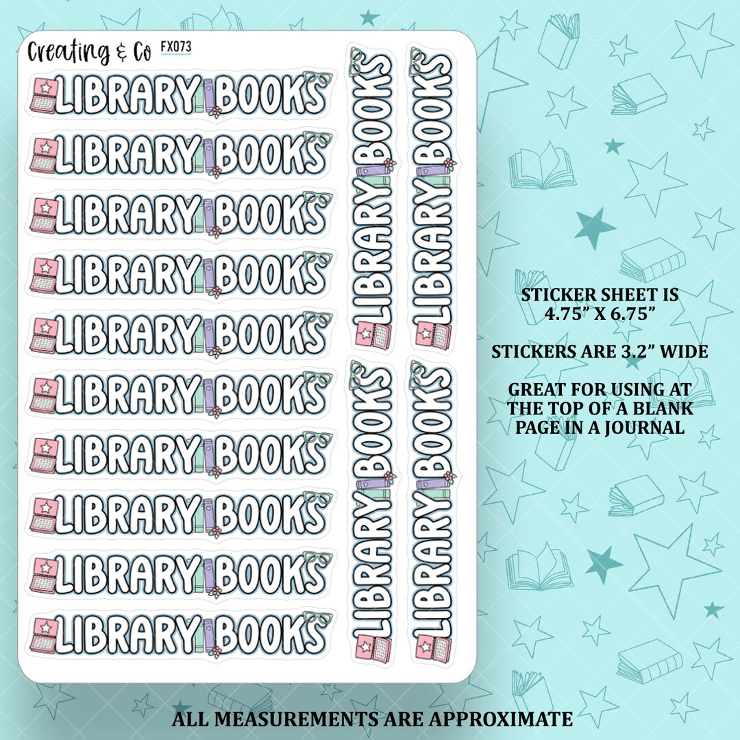 Library Books Header Functional Sticker Sheet FX073 - Etsy